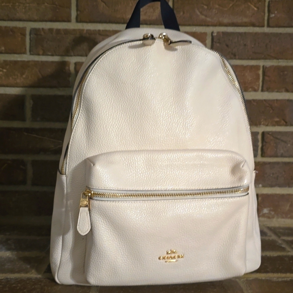 Coach Charlie Chalk White Pebble Leather Large Backpa… - Gem